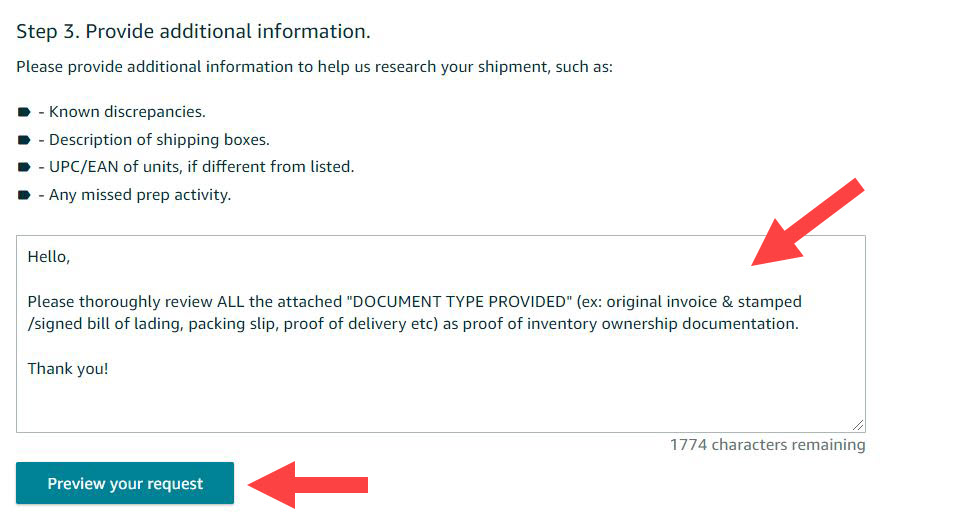 Amazon documentation guidelines for claims